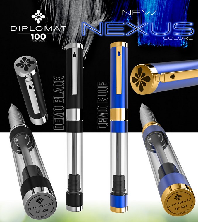 Diplomat Nexus Demo Blue/Gold Fountain Pen 14K Nib SALE