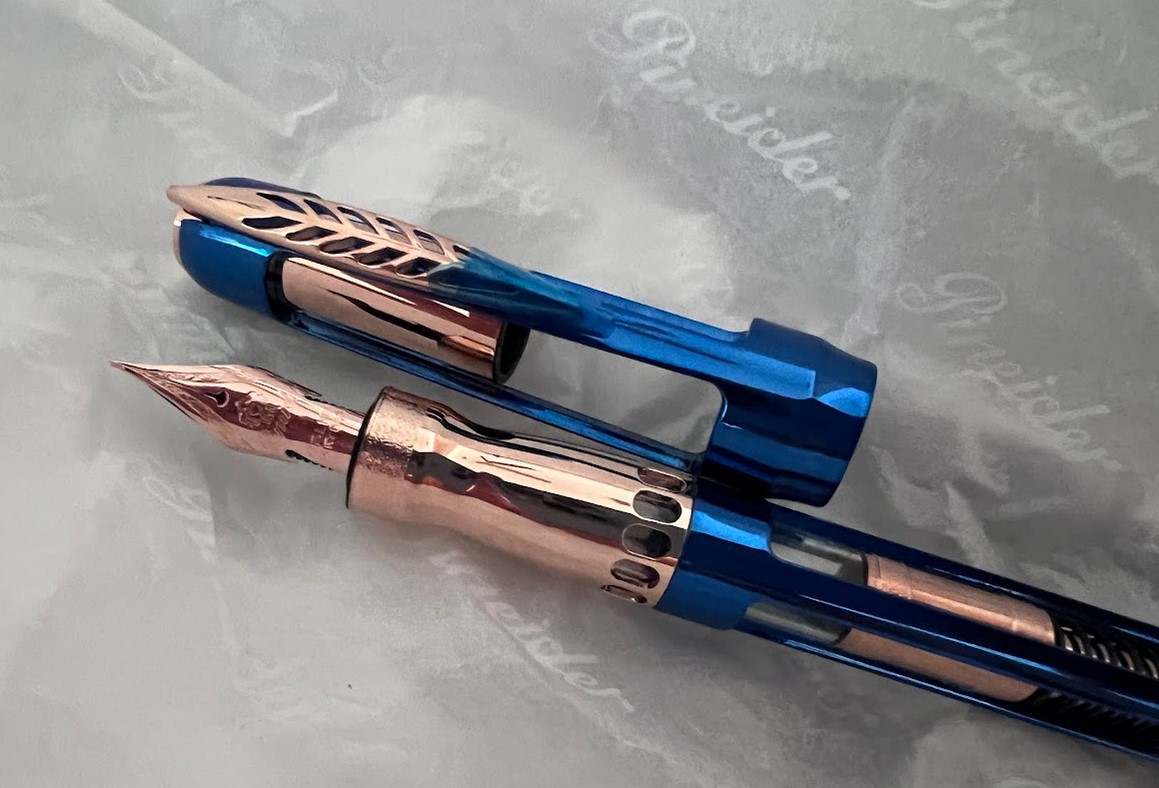 Pineider Arman Blue Trilogy Rose Gold Trim Limited Edition 88 Fountain Pen