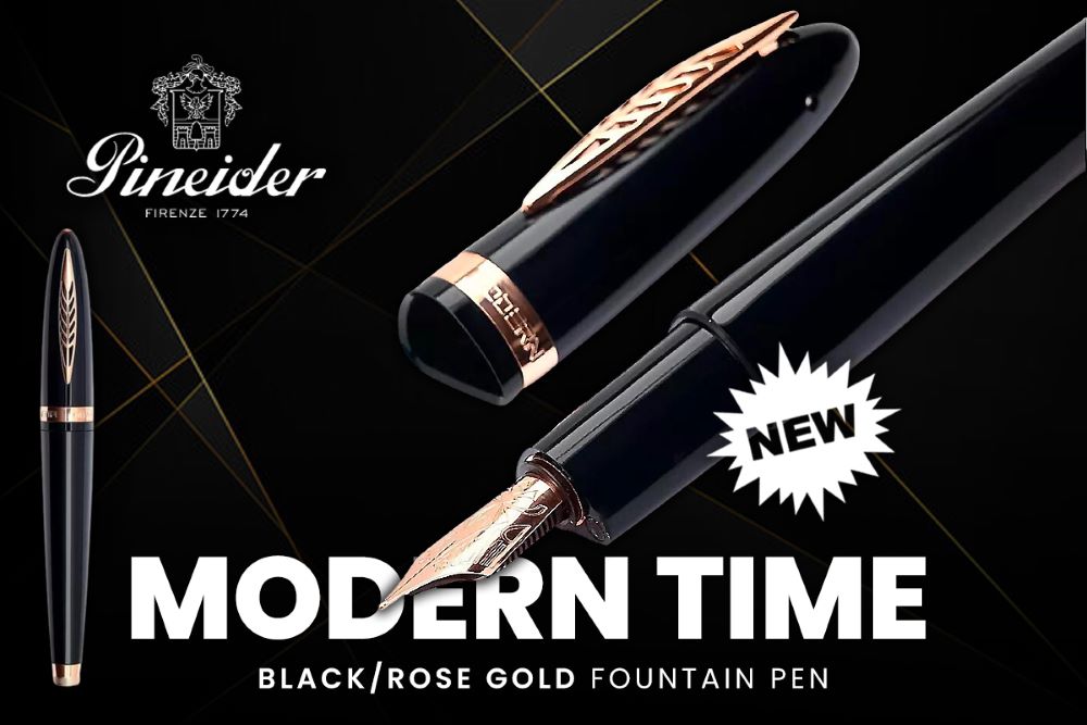 Pineider Modern Time Black/Rosegold Fountain Pen SALE