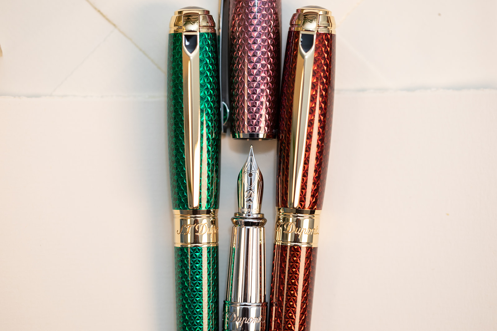 S.T. Dupont Firehead Guilloche Line D Large Emerald Fountain Pen 410113L