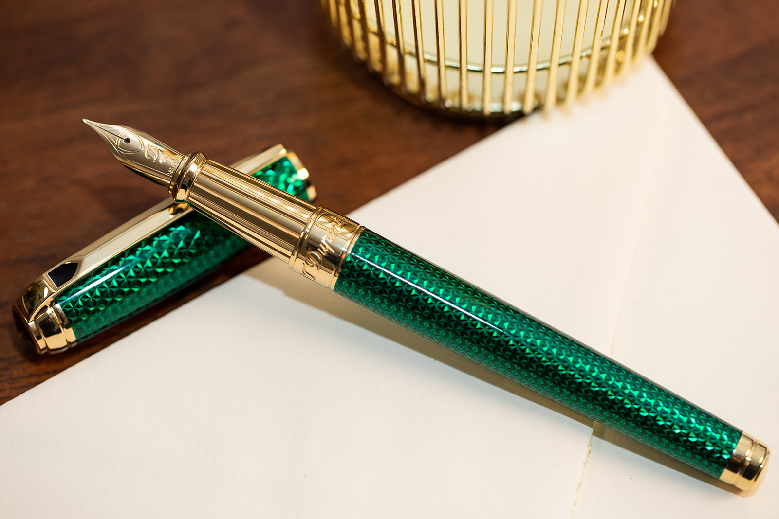 S.T. Dupont Firehead Guilloche Line D Large Emerald Fountain Pen 410113L