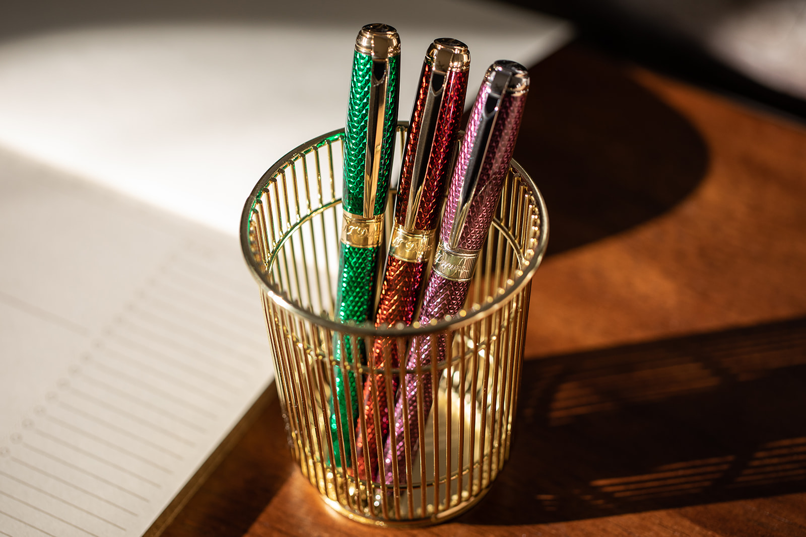 S.T. Dupont Firehead Guilloche Line D Large Amber Fountain Pen