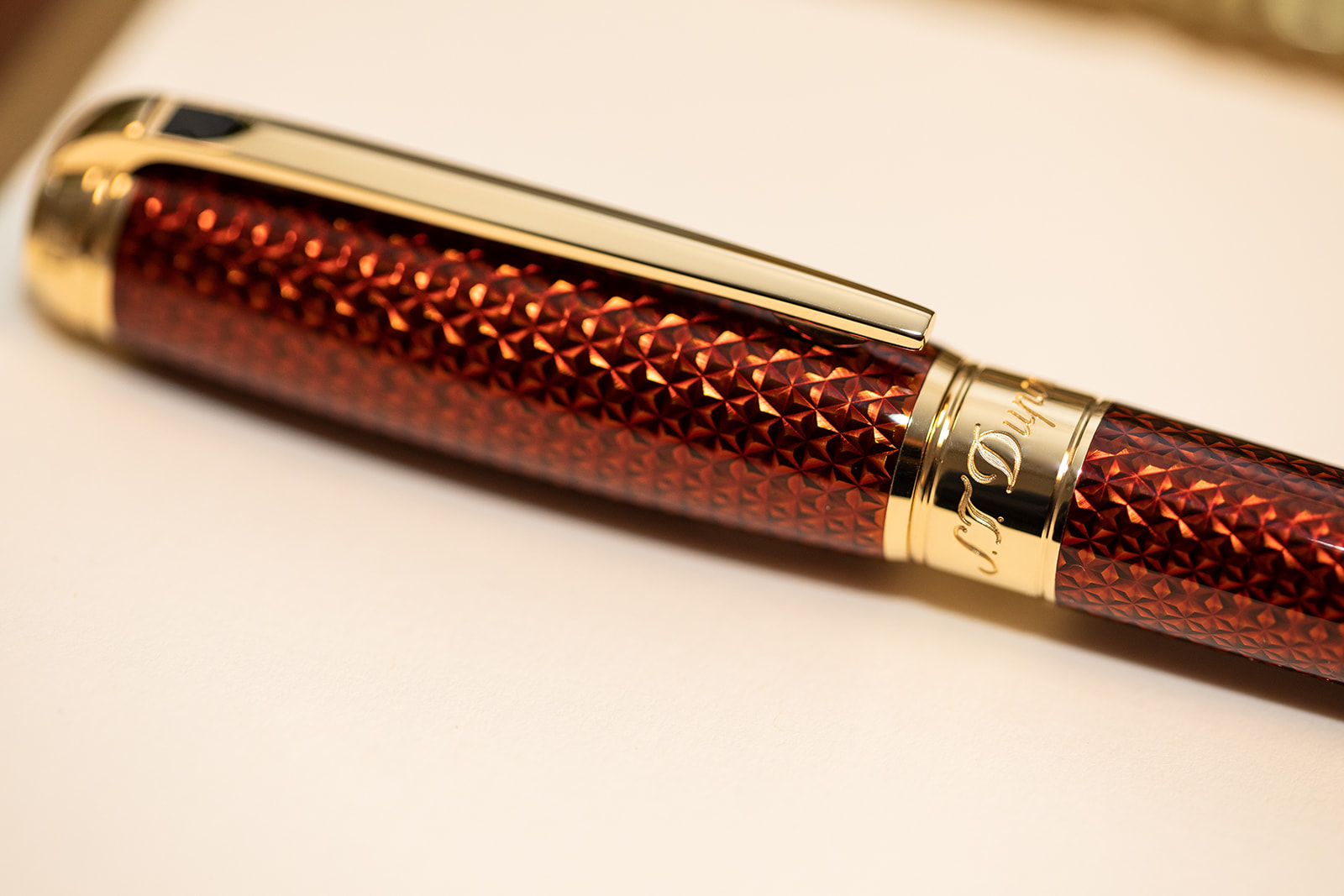 S.T. Dupont Firehead Guilloche Line D Large Amber Fountain Pen