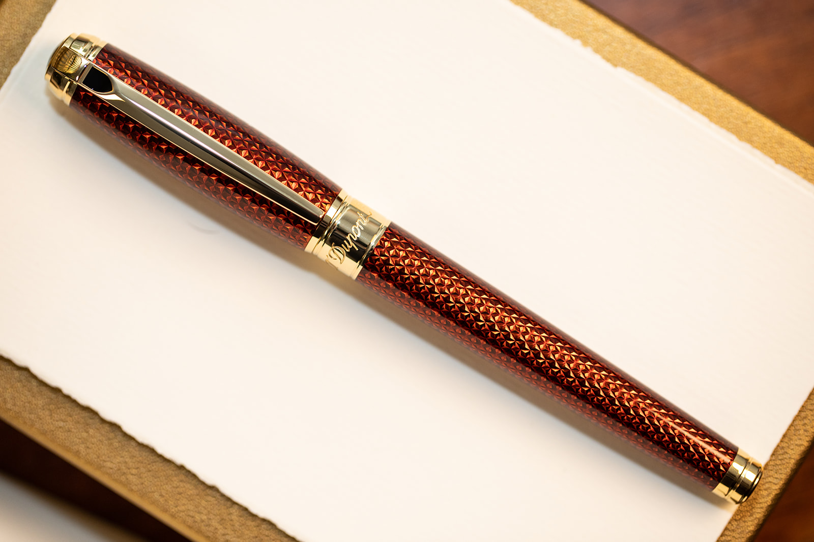 S.T. Dupont Firehead Guilloche Line D Large Amber Fountain Pen