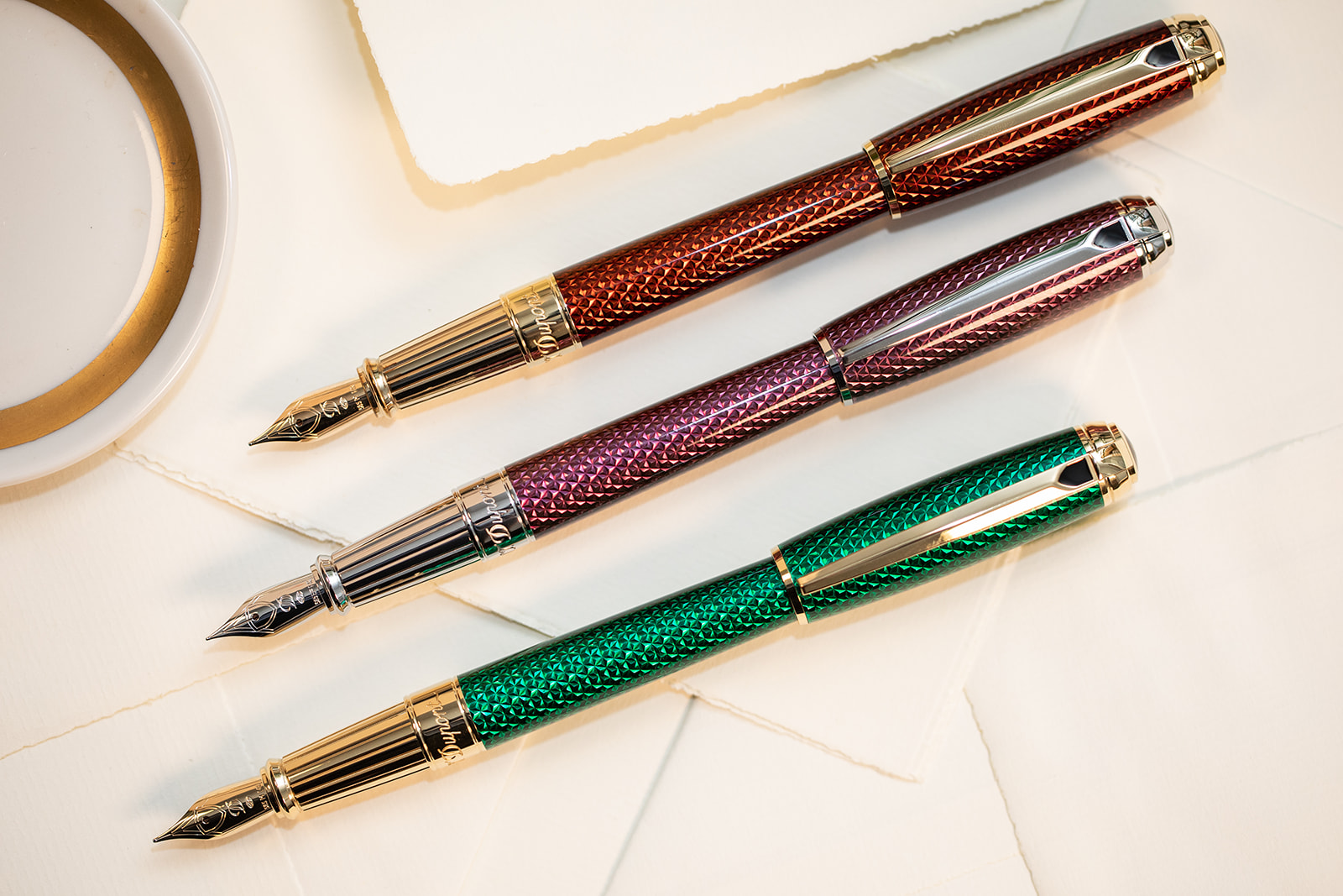 S.T. Dupont Firehead Guilloche Line D Large Amber Fountain Pen