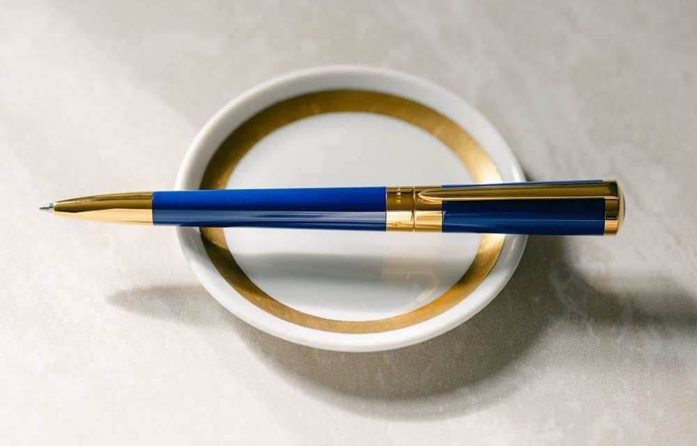 S.T. Dupont: NEW Liberte Collection Blue Lacquer with Gold Trim Ballpoint