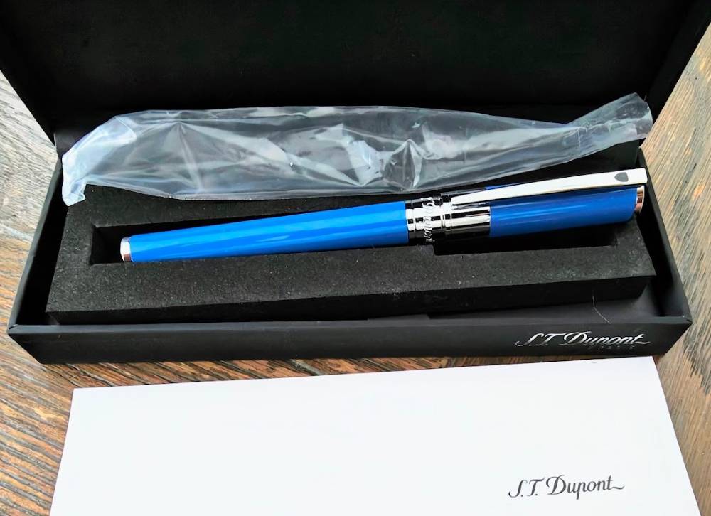 ST Dupont D Initial Shark Blue Chrome Fountain Pen #26175 SALE