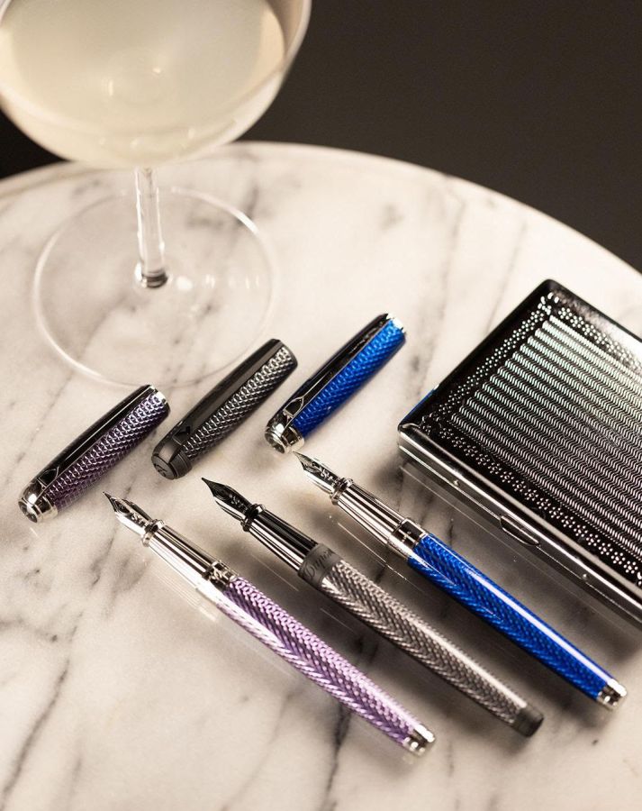 S.T. Dupont Velvet Firehead Guilloche Ocean Blue Fountain Pen