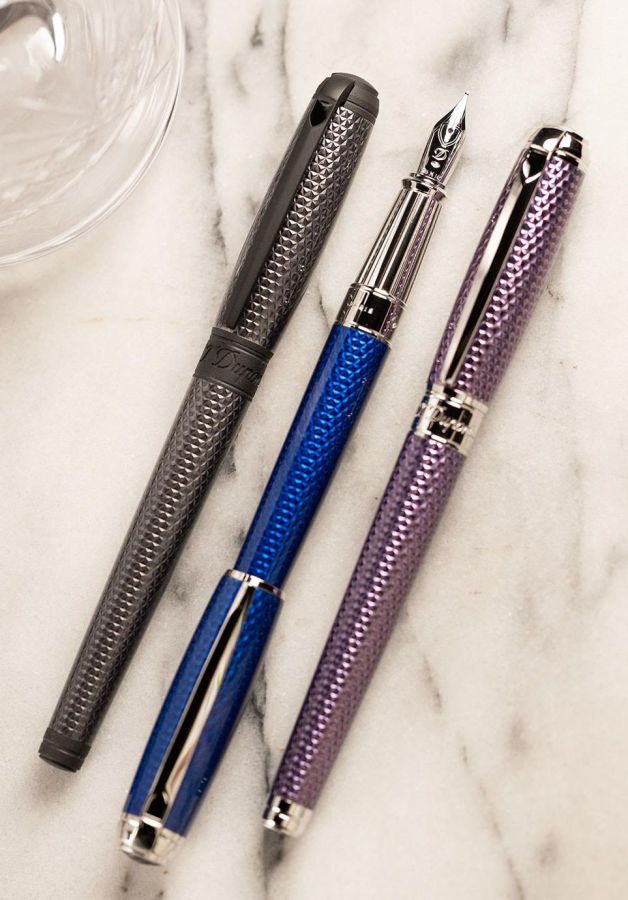 S.T. Dupont Velvet Firehead Guilloche Ocean Blue Fountain Pen